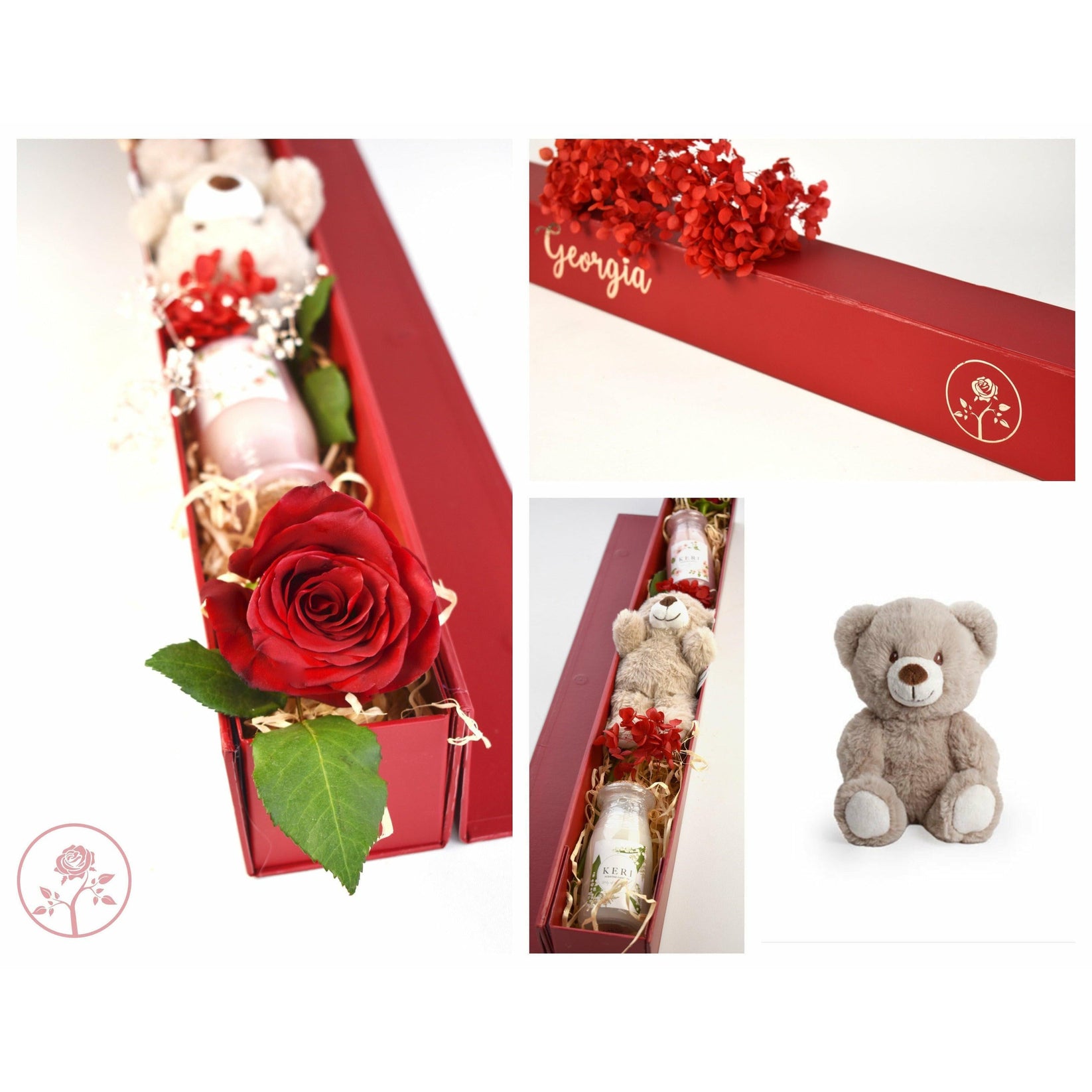 Single Red Rose Gift Box with Teddy Bear & Candle | Office Flower